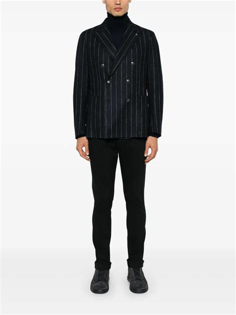 Tagliatore Pinstripe Pattern Blazer Blue Farfetch Tw