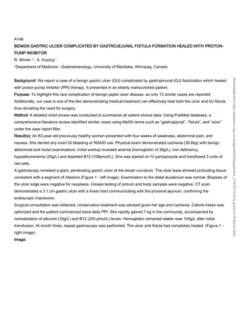 Pdf A146 Benign Gastric Ulcer Complicated By Gastrojejunal Fistula