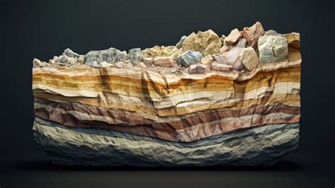 Cross Section Of Sedimentary Rock Layers With Varied Strata And Minerals Stock Image Image Of