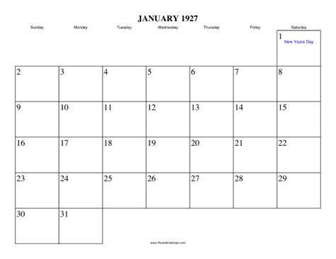 January 1927 Calendar