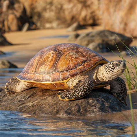 Turtle On A Rock Stock Image Image Of Chelonian Crawling 325457039