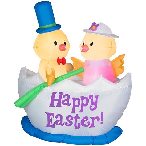 5 Gemmy Airblown Inflatable Easter Chicks In Easter Egg Boat Scene