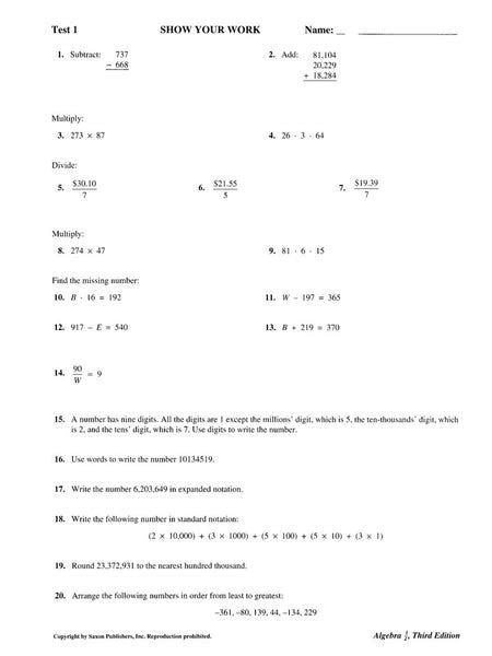 Saxon Math Algebra 12 Answer Keys And Tests 3rd Edition Rock