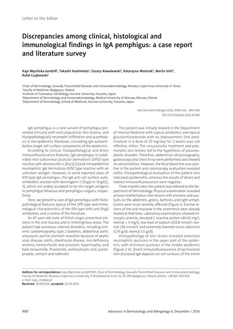 Pdf Discrepancies Among Clinical Histological And Immunological Findings In Iga Pemphigus A