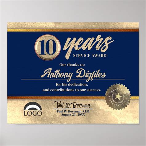 Employee Anniversary Recognition Certificate Poster Zazzle