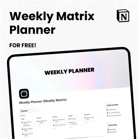 Free Notion Weekly Matrix Planner Digital And Printable Planners
