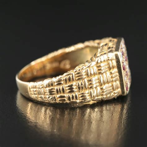 18k Ruby And Diamond Basket Weave Ring Ebth
