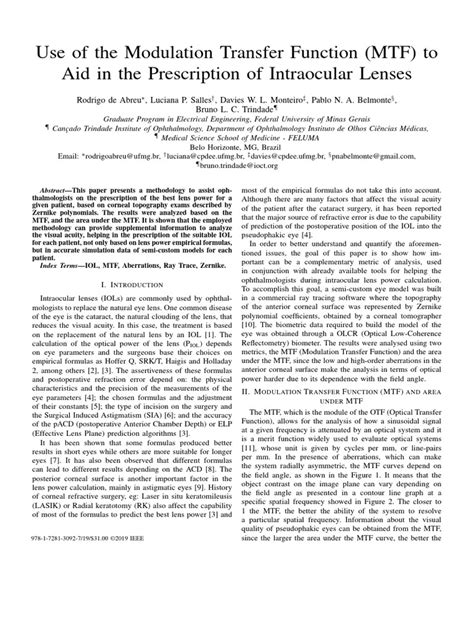Use Of The Modulation Transfer Function Mtf To Aid In The Prescription