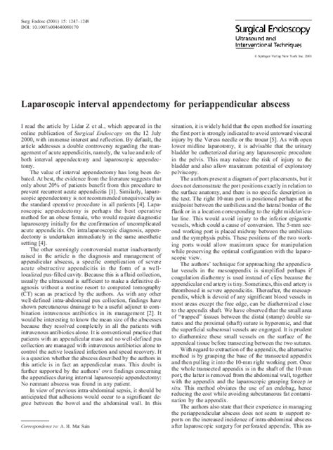 Pdf Laparoscopic Interval Appendectomy For Periappendicular Abscess