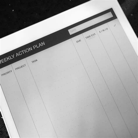 Remarkable Tablet Weekly Action Plan Template Supernote Templates
