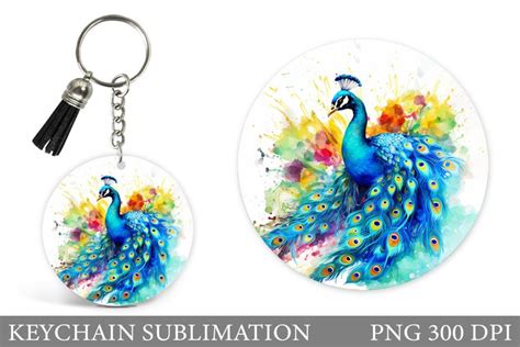 Peacock Watercolor Keychain Peacock Keychain Design
