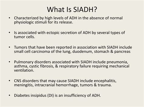 Syndrome Of Inappropriate Anti Diuretic Hormone Release Siadh Pptx