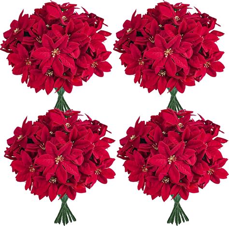 Obbsie 36 Pack Poinsettias Artificial Christmas Flowers 15