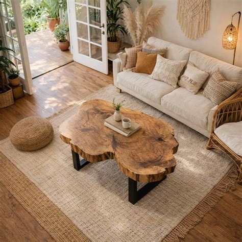 Live Edge Walnut Coffee Table Rustic Wood Slab End Table Natural Boho