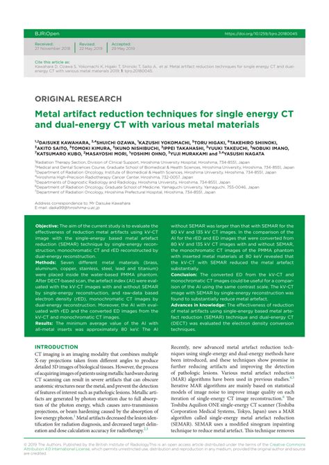Pdf Metal Artifact Reduction Techniques For Single Energy Ct And Dual Energy Ct With Various