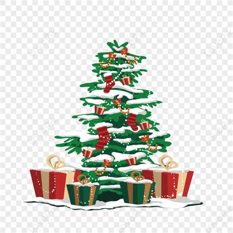 손으로 그린 빨간색과 녹색 크리스마스 일러스트 트리선물 상자장식품 Png 일러스트 무료 다운로드 Lovepik