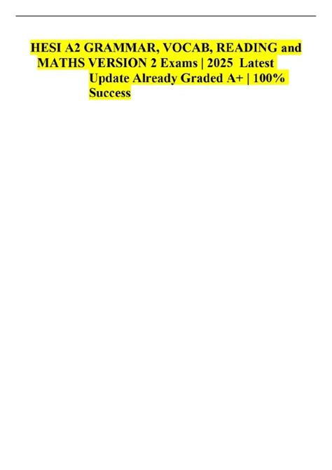 hesi a2 grammar vocab reading and maths version 2 exams 2025 latest