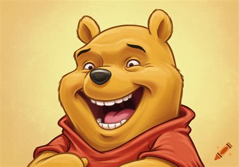 A Cartoon Illustration Of Winnie The Pooh Laughing Widely With His