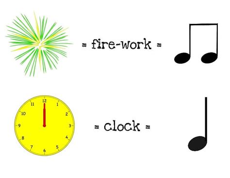 Iconic Notation Rhythm Cards New Years Fireworks And Midnight Clock Theme