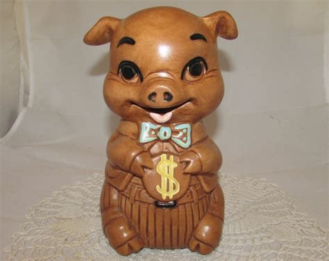 Vintage Twin Winton Pottery Ceramic Brown Pig Banker Bank Piggy Bank