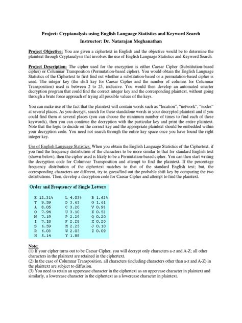 project cryptanalysis using english stats pdf cipher cryptography