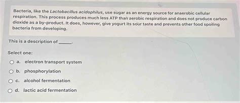 Solved Bacteria Like The Lactobacillus Acidophilus Use Sugar As An