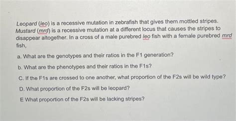 Solved Leopard Leo Is A Recessive Mutation In Zebrafish