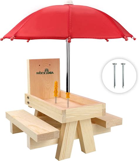 Squirrel Feeder Table With Umbrella Wooden Squirrel Picnic Bench