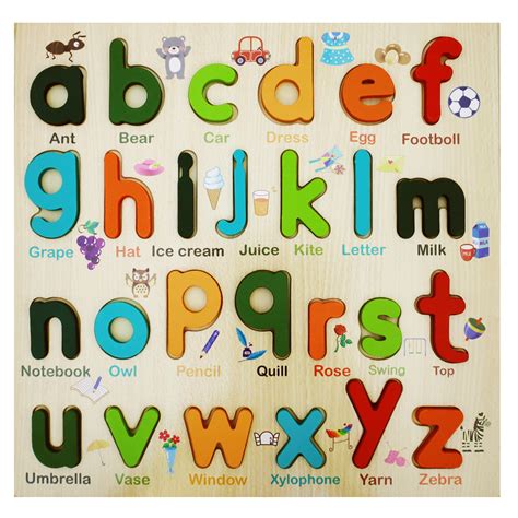 Wooden 3d English Alphabet Small Letter Abcd Board With Pictures