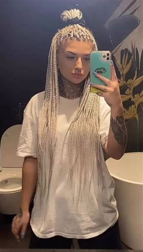 Box Braids On White White Blonde Braiding Hair White Blonde Braids