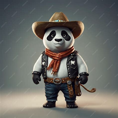 Premium Photo Cartoon Style Panda Dressed As Cool Cowboy Holding Lasso