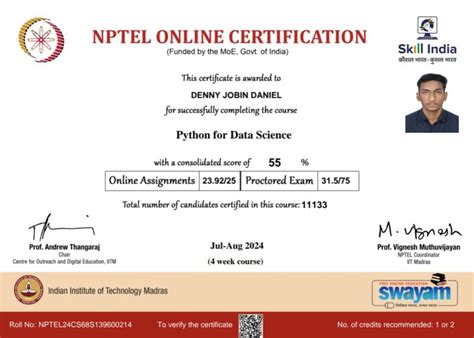 Denny Jobin Daniel On Linkedin Python Datascience Nptel Iitmadras