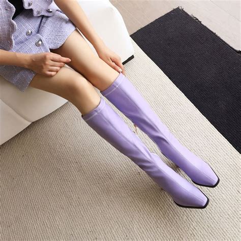 Gala Purple Knee High Boots Us 75 Purple Veste En Cuir