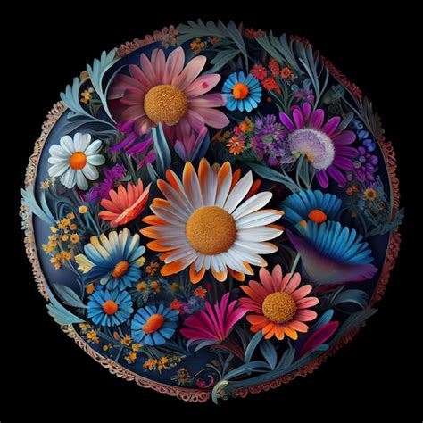 Premium Ai Image There Is A Circular Picture Of A Colorful Flower