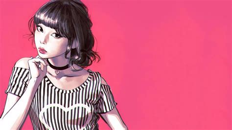 Drawn Women Demon Horns Horns Black Hair Short Hair Bob Hairstyle