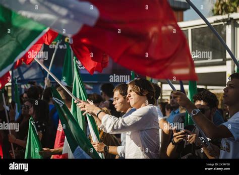 Naples Italy 23rd Sep 2022 Boys Seen Holding Italian Flags At The