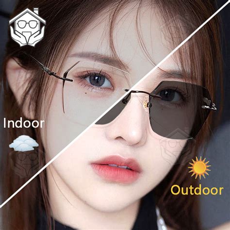 Photochromic Anti Radiation Frameless Glasses For Women Men Rimless Transition Glasses Shades No