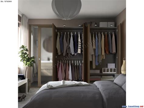 Шкаф Ikea Pax/Storklinta полка/штанги/корзины 200x60x201 (Тёмно-серый ...