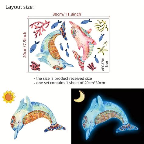 1 יחידה מדבקת קיר נשלפת לילה זוהר נושא תת ימי מדבקת קיר זוהרת דביקה עצמית לכניסה מרפסת סלון