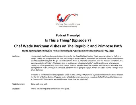 Is This A Thing Episode 7 Chef Wade Barkman Dishes On The Republic And Primrose Path Pdf