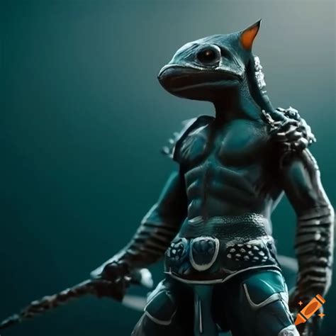 Symmetrical Salamander Humanoid Warrior In Photorealistic Art On Craiyon