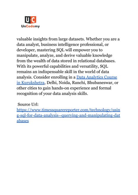 Using Sql For Data Analysis Querying And Manipulating Databasespdf