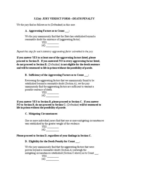 Jury Verdict Form For Death Penalty Pdf Mitigating Factor Crime