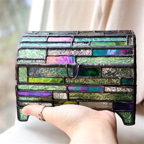 Made A Large Stained Glass Treasure Chest With A Copper Wire Handle I