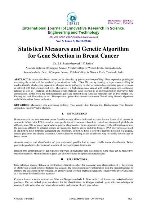 Pdf Statistical Measures And Genetic Algorithm For Gene Selection In Breast Cancer