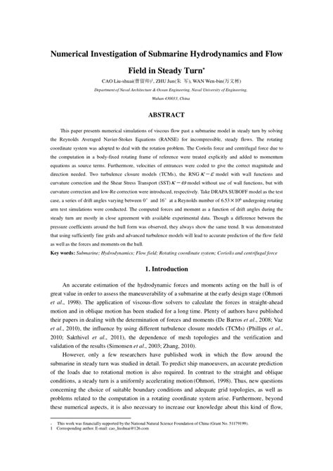 Pdf Numerical Investigation Of Submarine Hydrodynamics And Flow Field In Steady Turn
