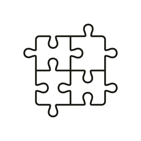 Square Puzzle Logic Game Teamwork Idea Concept Outline Icon Jigsaw Pieces Matches Linear