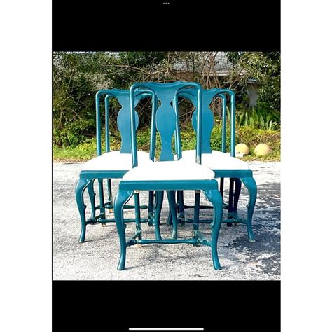 Vintage Regency Peacock Dining Chairs Set Of 5 Chairish