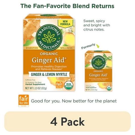 4 Pack Traditional Medicinal Herbal Ginger Aid Organic Tea Bags 16