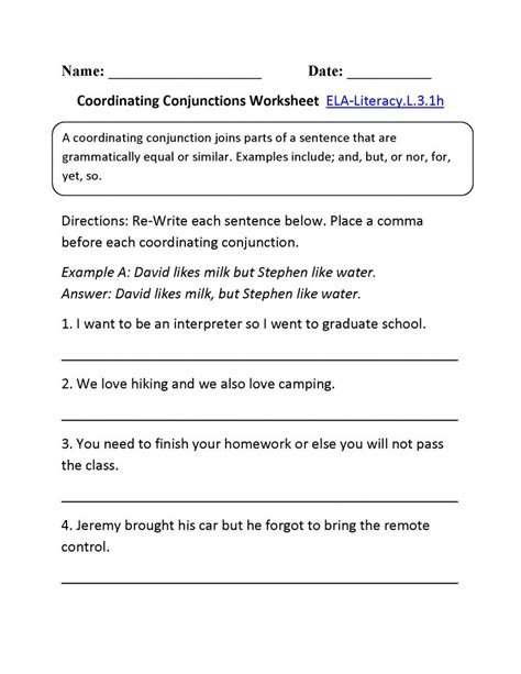 Coordinating Conjunctions Worksheet 1 L 3 1 L 3 1 English 3rd Grade English Worksheets